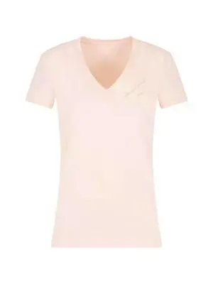 Armani Exchange Logo-embroidered V-neck T-shirt - Pink