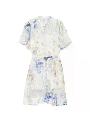 PAPER LACE Crystal-embellished Floral Mini Shirt Dress - White