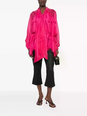 PAPER LACE Ruffled Pussy-bow Blouse - Pink