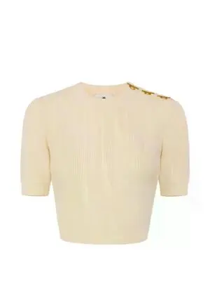 Elisabetta Franchi Ribbed Knit Cropped T-shirt - Neutrals