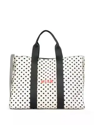MSGM Polka-dot Striped Tote Bag - White