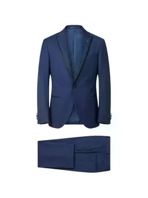 LUIGI BIANCHI MANTOVA Satin-trim Peaked-lapel Suit - Blue