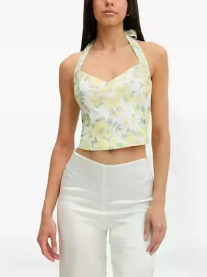 Bardot Deserae Floral Print Halterneck Cropped Top - Yellow