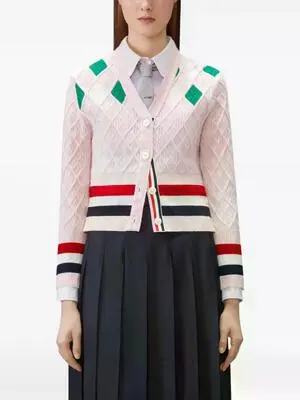 Thom Browne Argyle Pattern Cardigan - White