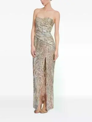 Elie Saab Sequin-embroidered Strapless Maxi Dress - Gold