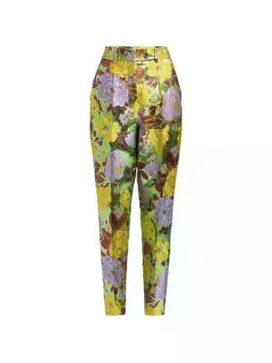 Elie Saab Brocade Floral-print Trousers - Green