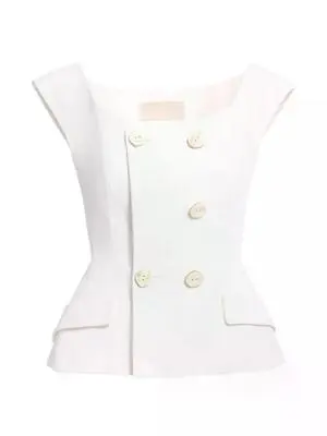 Elie Saab Double-breasted Piqué Blouse - White