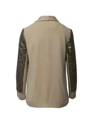 Maje Sequin Sleeve Shawl Blazer - Neutrals