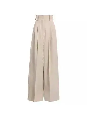 Elie Saab Pleated Canvas Palazzo Pants - Neutrals