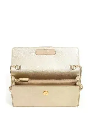 Valentino Garavani Vlogo Signature Laminated Grainy Calfskin Wallet With Chain - Gold