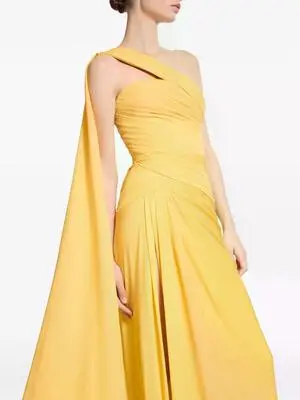 Elie Saab One-shoulder Draped Silk Maxi Dress