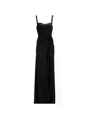 Elie Saab Ruched Ruffled Maxi Dress - Black