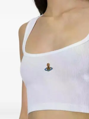 VIVIENNE WESTWOOD Ribbed Orb Embroidered Cropped Top