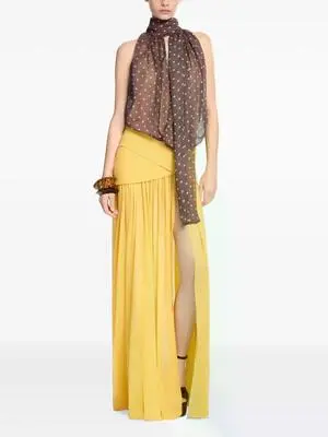 Elie Saab Wrap-effect Pleated Silk Maxi Skirt - Yellow