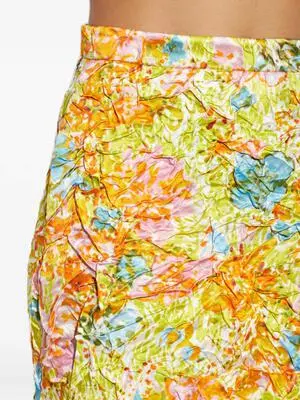 Versace Floral Print Crinkled Mini Skirt