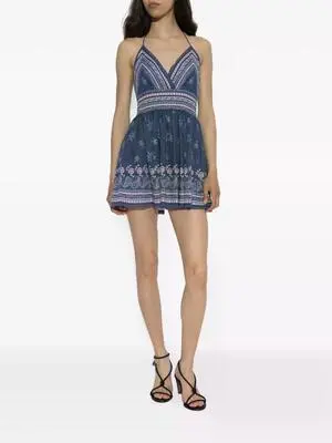 LoveShackFancy Arletta Floral Print Mini Dress - Blue