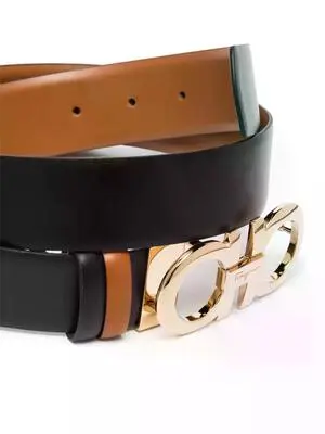 FERRAGAMO Gancini Buckle Leather Belt - Black