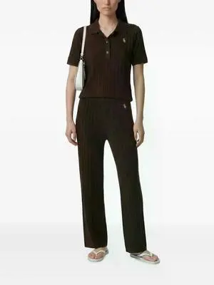 Sporty & Rich Ribbed Logo-embroidered Palazzo Pants - Brown
