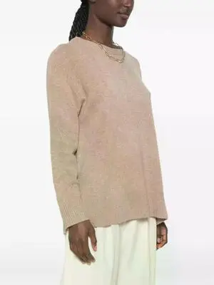 Closed Crew Neck Long Sleeve Sweater - Neutrals