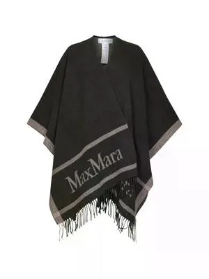 Max Mara Hilde Fringed Logo-jacquard Cape - Grey