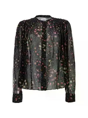 MARANT ETOILE Floral-print Silk-blend Semi-sheer Blouse - Black