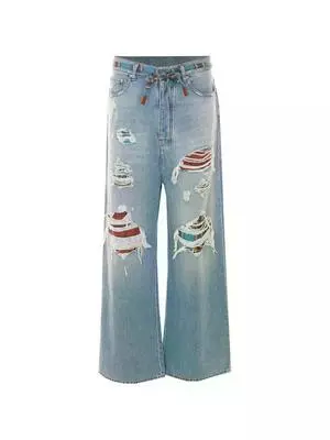 Amiri Flannel Repair Jeans - Blue