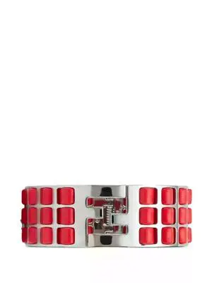 Fendi Ff Motif Leather Panel Bracelet - Silver