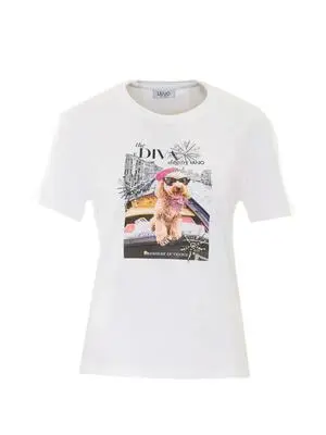 Liu Jo Graphic Print Rhinestone Embellished Cotton T-shirt