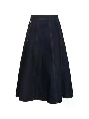 Alberta Ferretti Contrast-stitch Panelled Midi Skirt - Blue