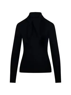 P.a.r.o.s.h Ribbed-knit Tie-neck Sweater - Black