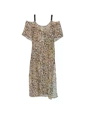Moschino Leopard-print Cold-shoulder Midi Dress - Neutrals