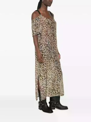 Moschino Leopard-print Cold-shoulder Midi Dress