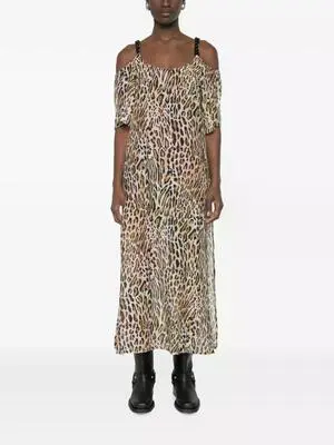 Moschino Leopard-print Cold-shoulder Midi Dress