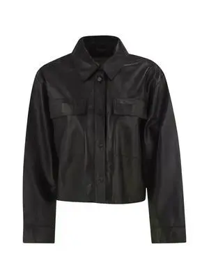 Max Mara Cropped Lamb Leather Jacket - Black