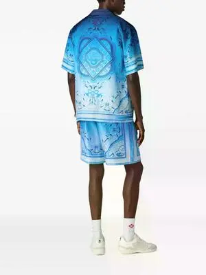 Casablanca Gradient Egyptian Rug Short Sleeve Silk Shirt - Blue