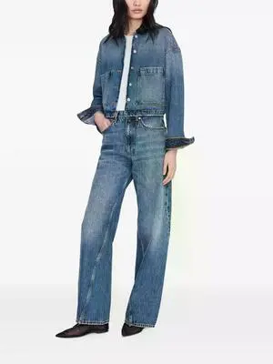 ANINE BING Yuma Cropped Denim Jacket With Leather Collar - Blue