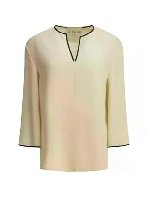 Valentino Garavani Contrast-trim Silk Blouse - Neutrals