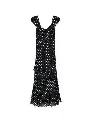 SELF-PORTRAIT Polka-dot Ruffle-trim Maxi Dress - Black