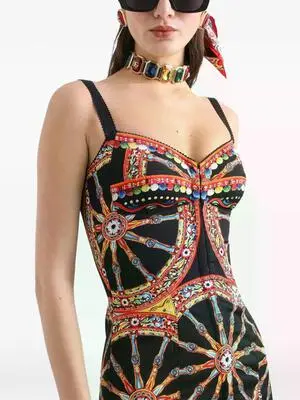 Dolce & Gabbana Carretto Print Charmeuse Mini Dress - Black