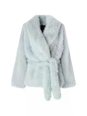 Pinko Faux Fur Blouson Jacket With Belt - Blue