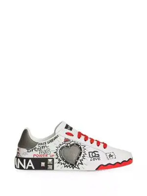 Dolce & Gabbana Graffiti-print Heart-patch Sneakers - White