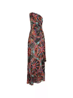 Dolce & Gabbana Carretto-print One-shoulder Maxi Dress - Black