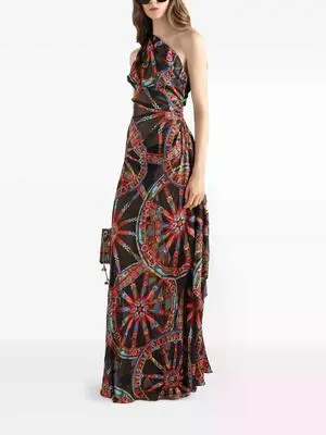 Dolce & Gabbana Carretto-print One-shoulder Maxi Dress - Black