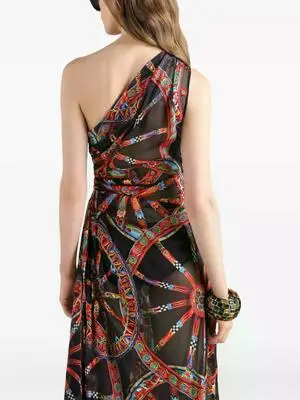 Dolce & Gabbana Carretto-print One-shoulder Maxi Dress - Black