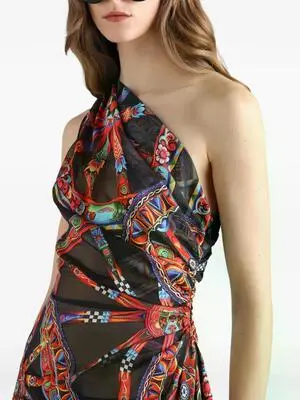 Dolce & Gabbana Carretto-print One-shoulder Maxi Dress - Black