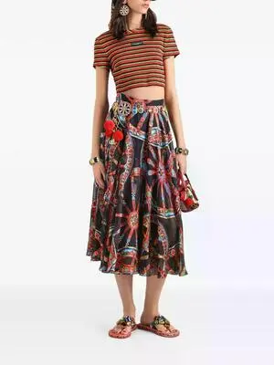 Dolce & Gabbana Long Circle Skirt In Carretto-print Devoré Twill