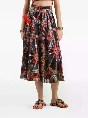 Dolce & Gabbana Long Circle Skirt In Carretto-print Devoré Twill