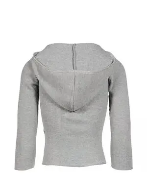 GLOWNY 3/4 Sleeve Waffle Knit Button Hoodie