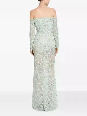 Elie Saab Bead-embroidered Off-shoulder Maxi Dress