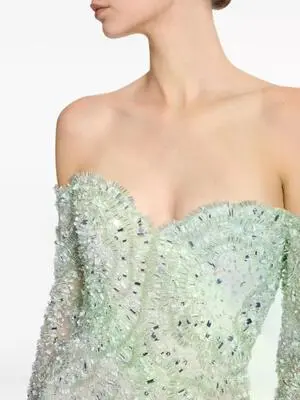 Elie Saab Bead-embroidered Off-shoulder Maxi Dress